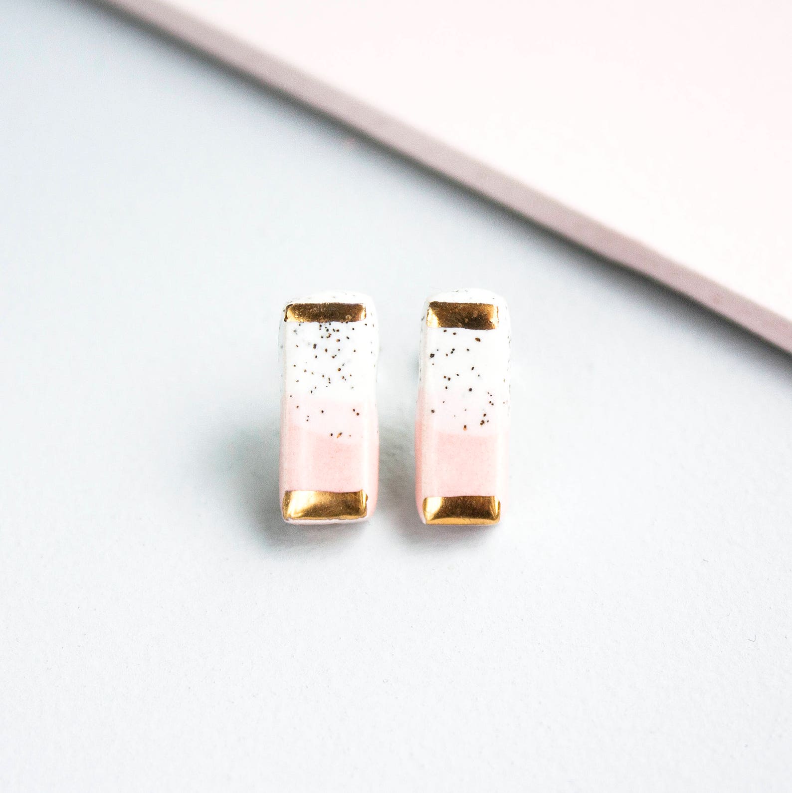 Blush Pink Ceramic Stud Earrings Geometric Bar Stud Earrings - Etsy