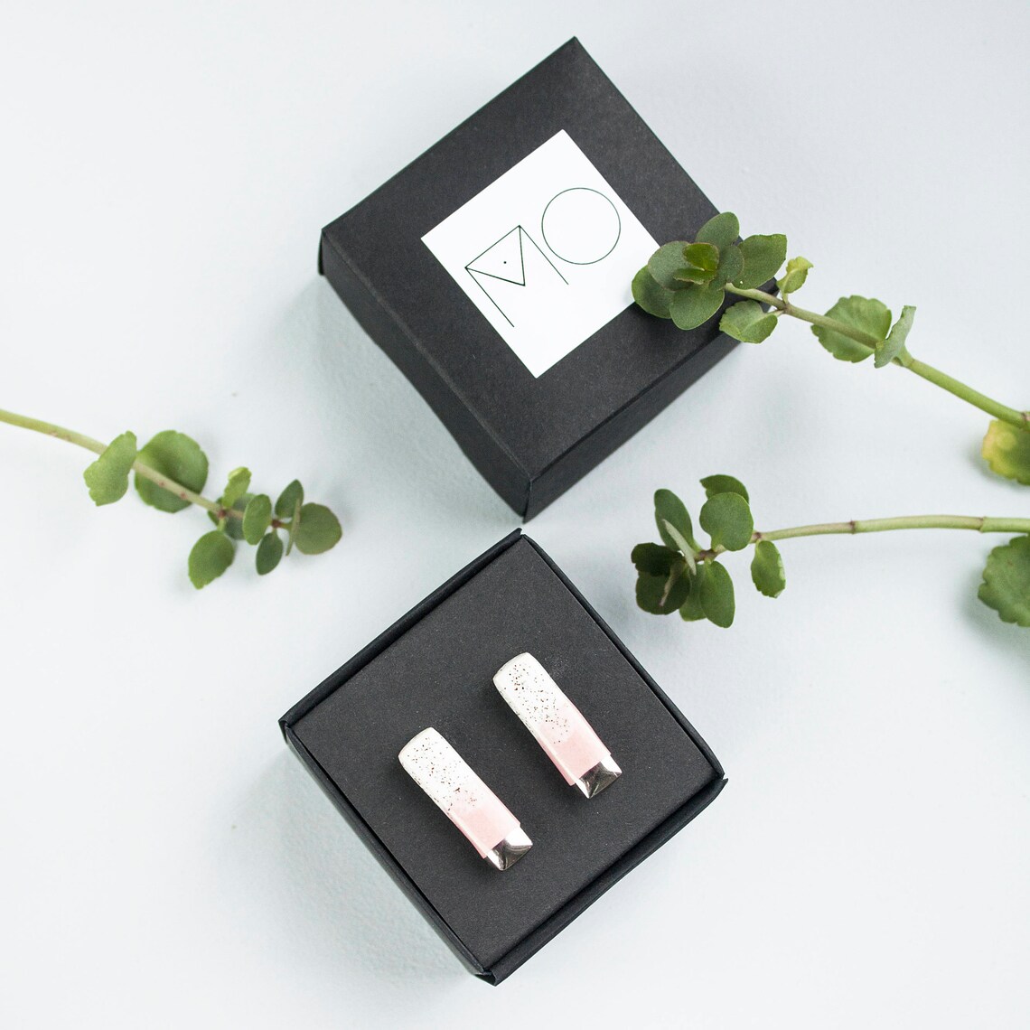 Stud earrings Blush pink ceramic stud earrings Geometric bar | Etsy