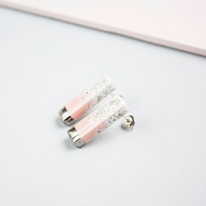 Stud Earrings, Blush Pink Ceramic Stud Earrings, Geometric Bar Stud ...