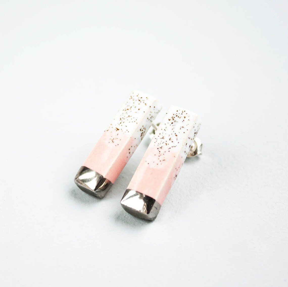 Stud earrings Blush pink ceramic stud earrings Geometric bar | Etsy
