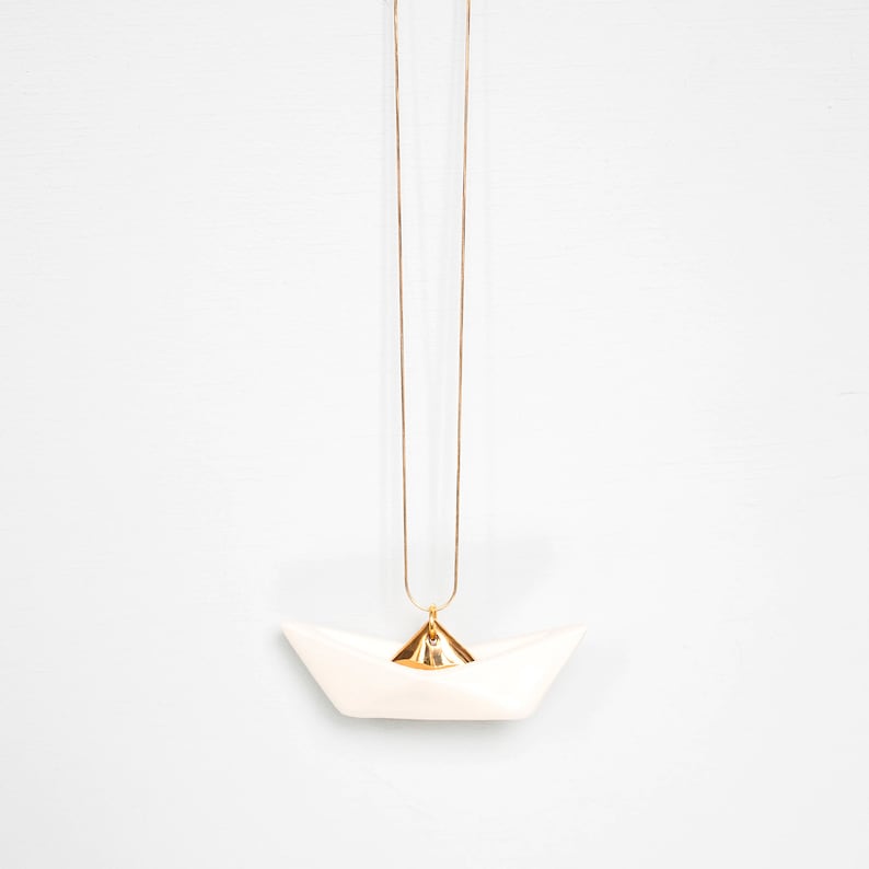 Origami Necklace, Origami Boat Necklace, White Origami Pendant, Origami ...