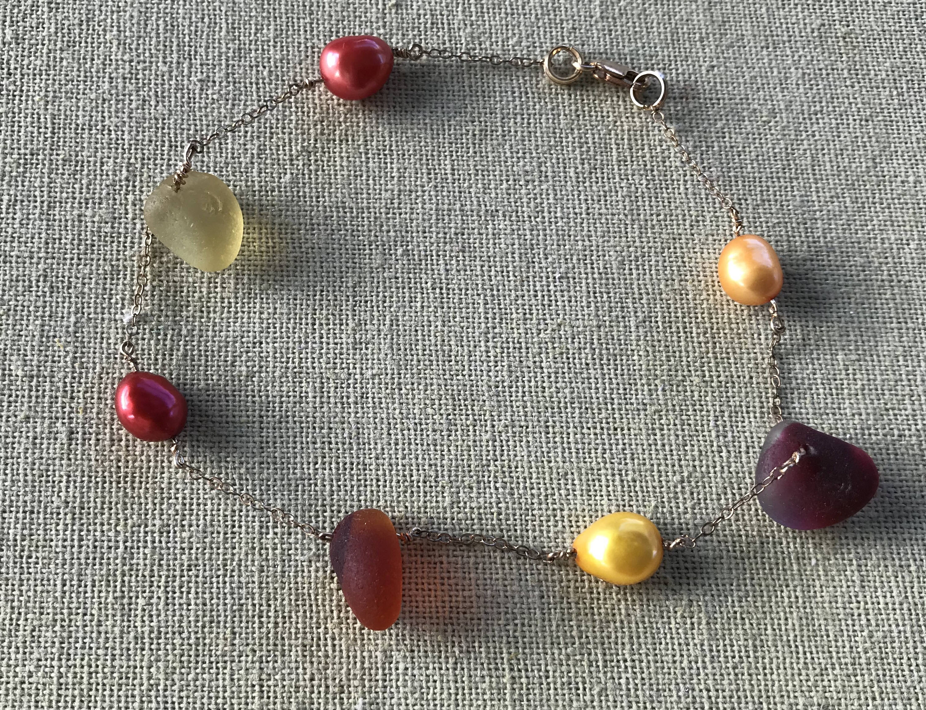 Gold Filled Autumn Fall Sea Glass Bracelet With Seaham English | Etsy