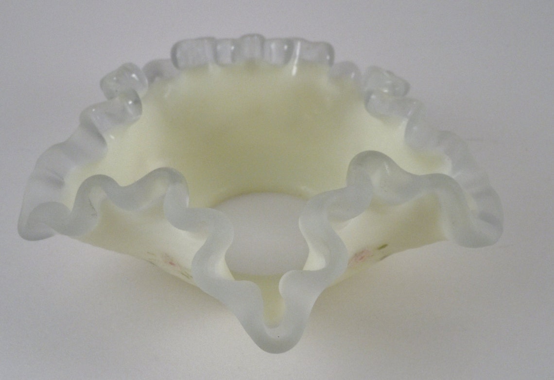 Fenton Hand Painted Satin Glass Bobeche Vintage Ruffled Crest | Etsy