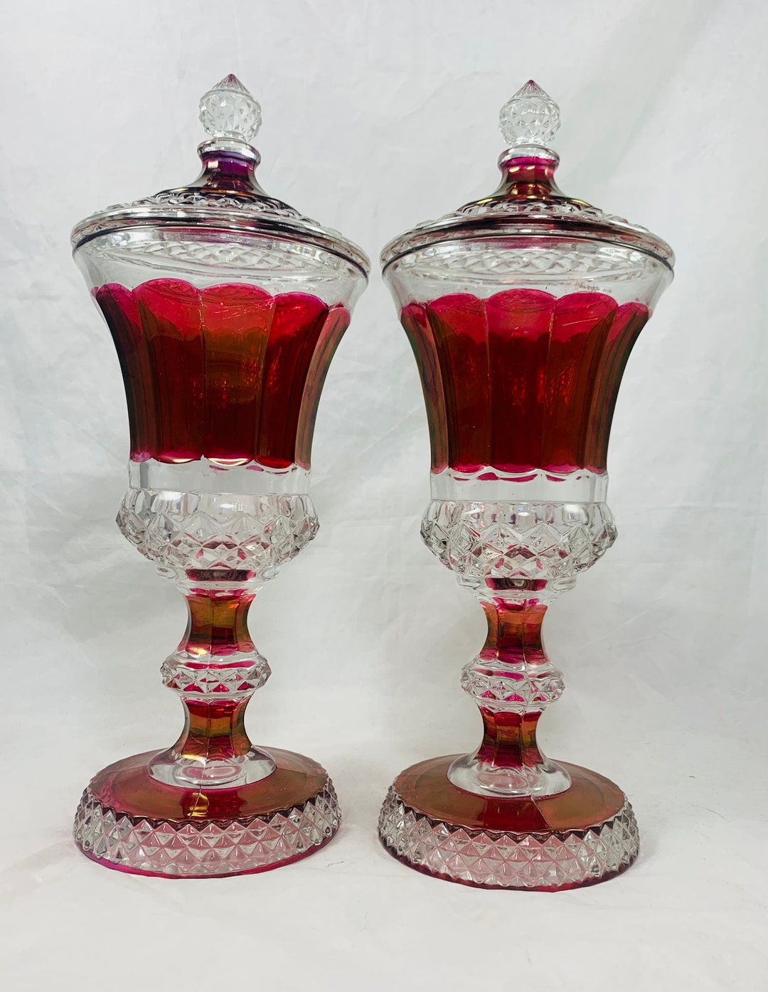 Vintage Westmoreland Cranberry Ruby Red Flashed Apothecary Jar Candy Dish 13" Pair - Etsy
