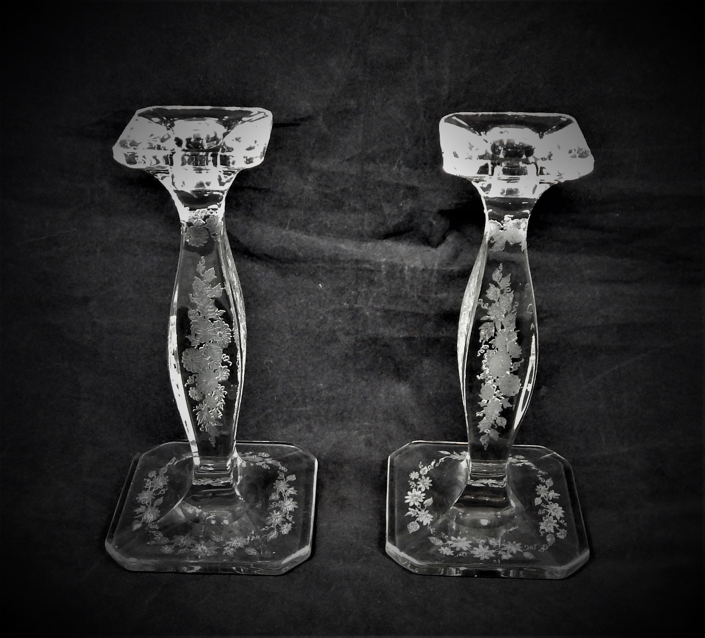 Lead Crystal Engraved Candlesticks CIRCA 1920-1930's | Etsy