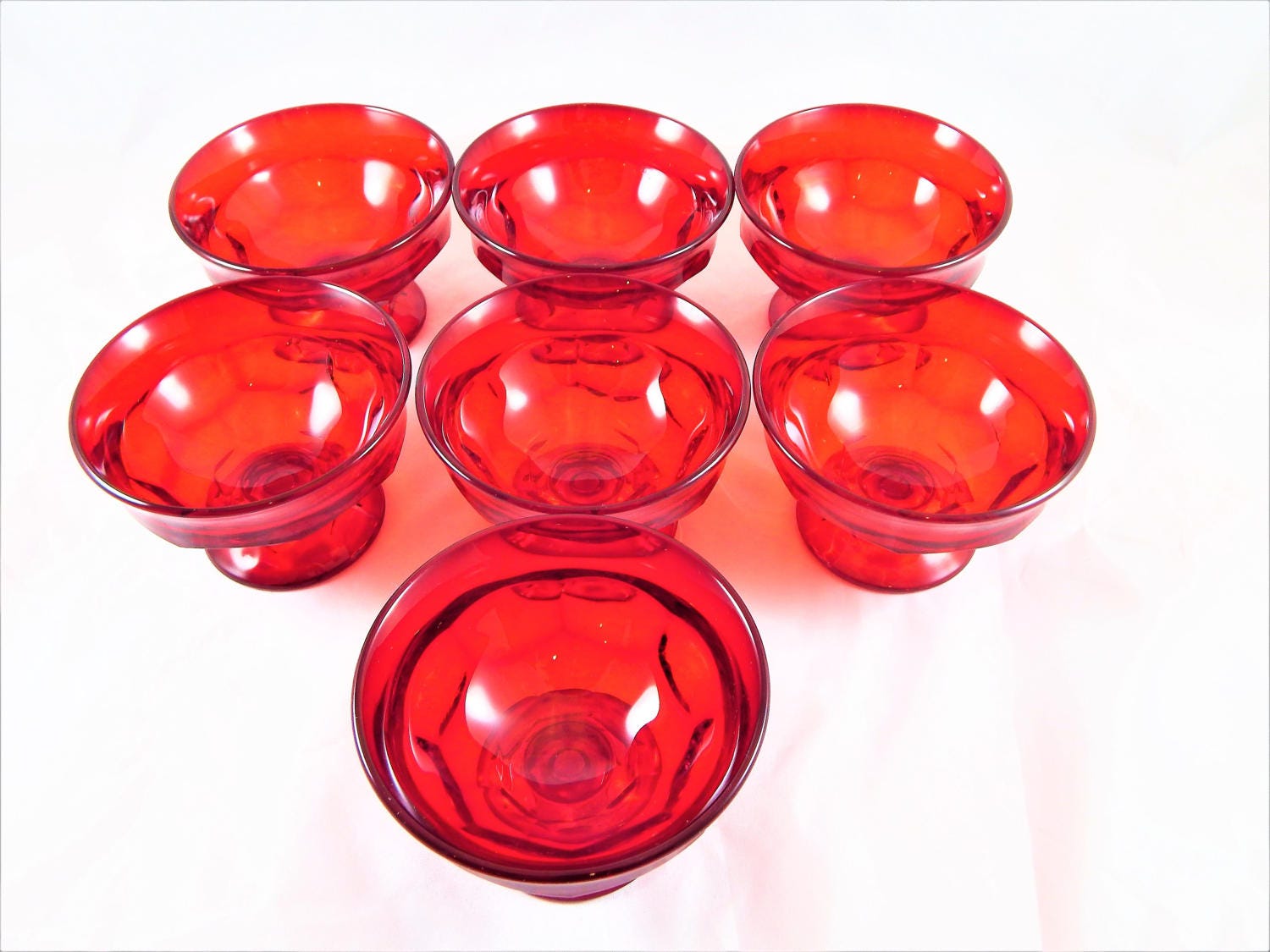 Viking Glass Red Sherbet Cups - Georgian or Honeycomb Pattern Set of 7 ...