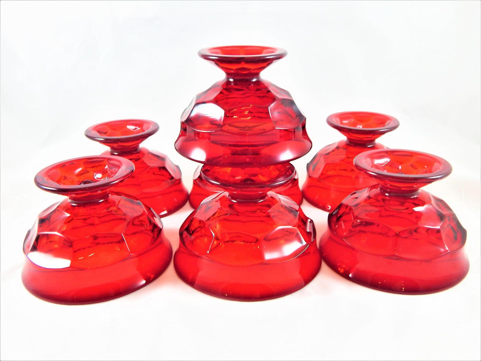 Viking Glass Red Sherbet Cups - Georgian or Honeycomb Pattern Set of 7 ...