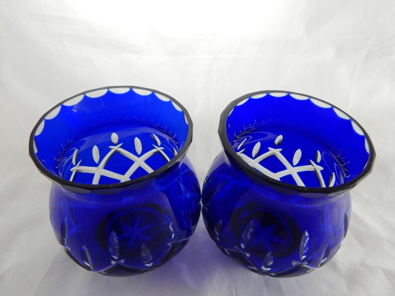 Vintage Pair of Cobalt Blue Cut to Clear Crystal Votive - Etsy