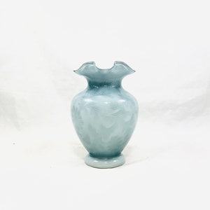 Fenton Federal Blue Fern and Flowers Overlay Vase - Etsy