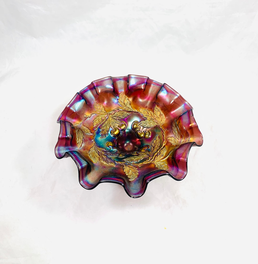 Dugan Carnival Glass Cherry Pattern 8 1/2" - Etsy
