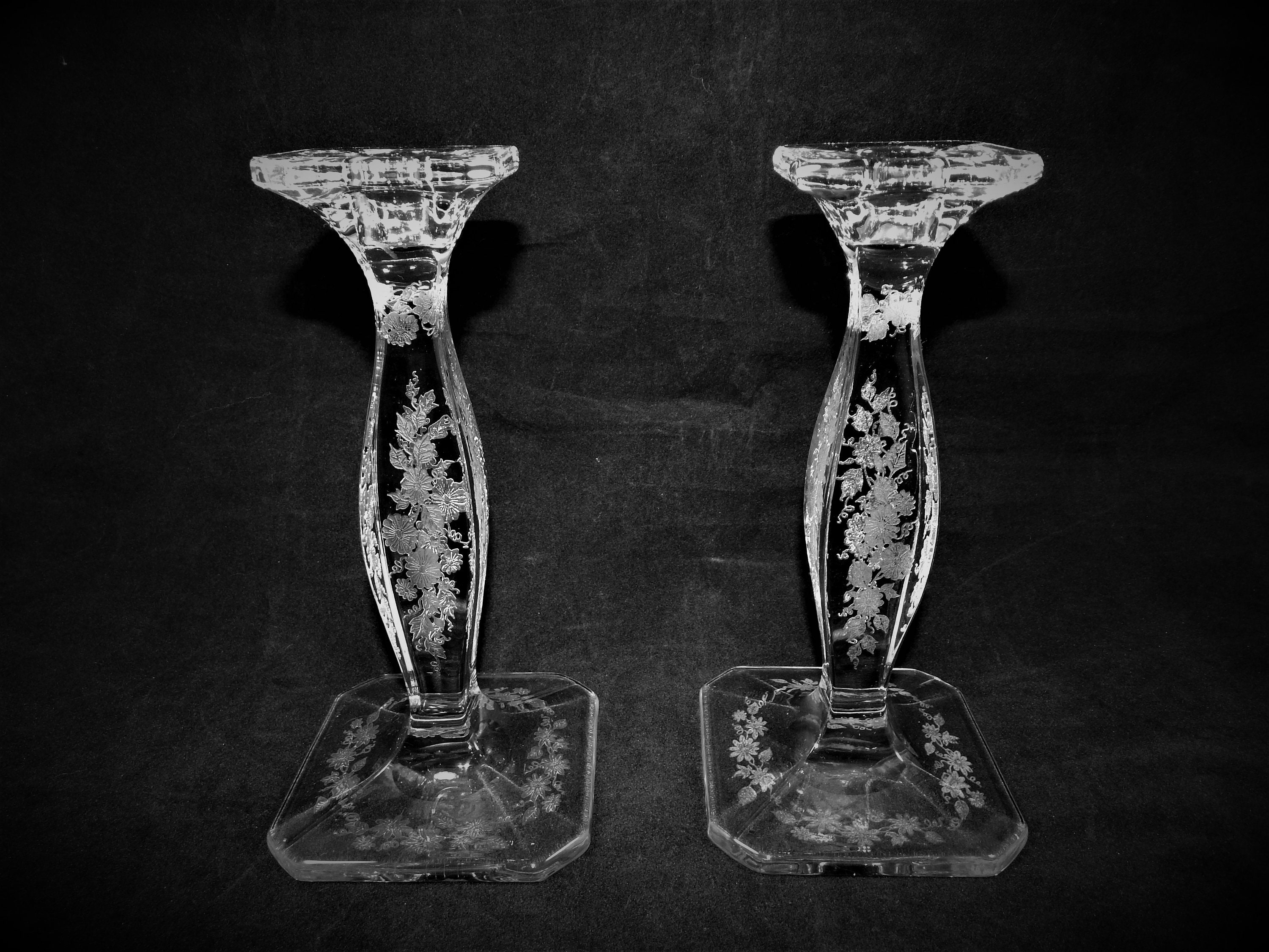 Lead Crystal Engraved Candlesticks CIRCA 1920-1930's | Etsy