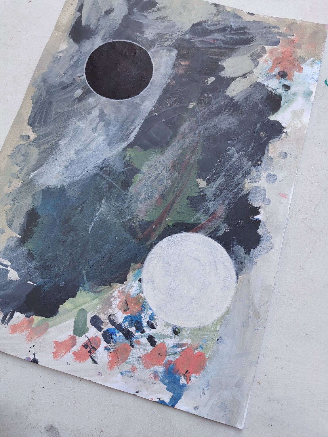 Original Abstract Painting on A3 Paper, Moon Art, Soft Muted Colours ...