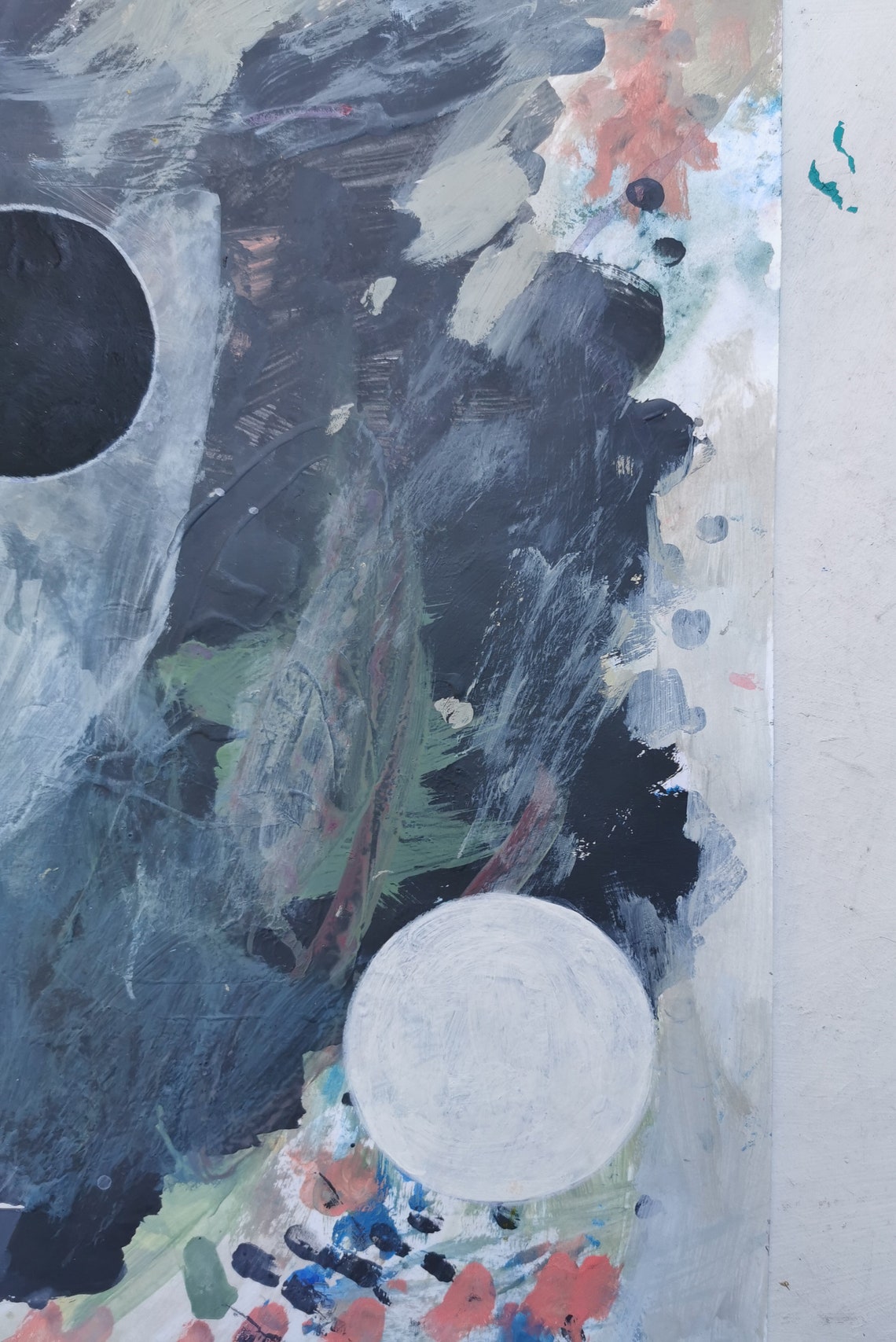 Original Abstract Painting on A3 Paper, Moon Art, Soft Muted Colours ...