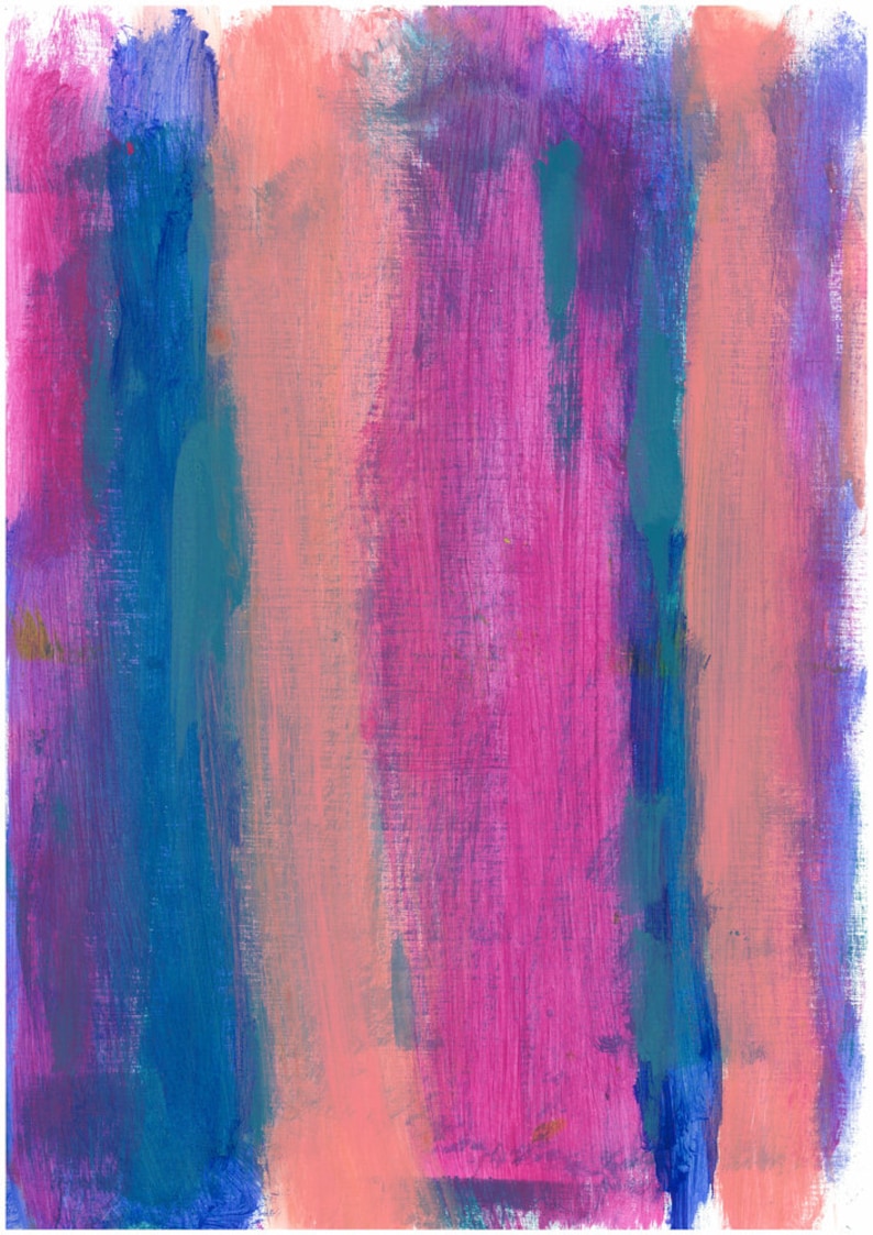 Pink and Blue Abstract Painting on A3 Paper, Original Modern Minimalist ...