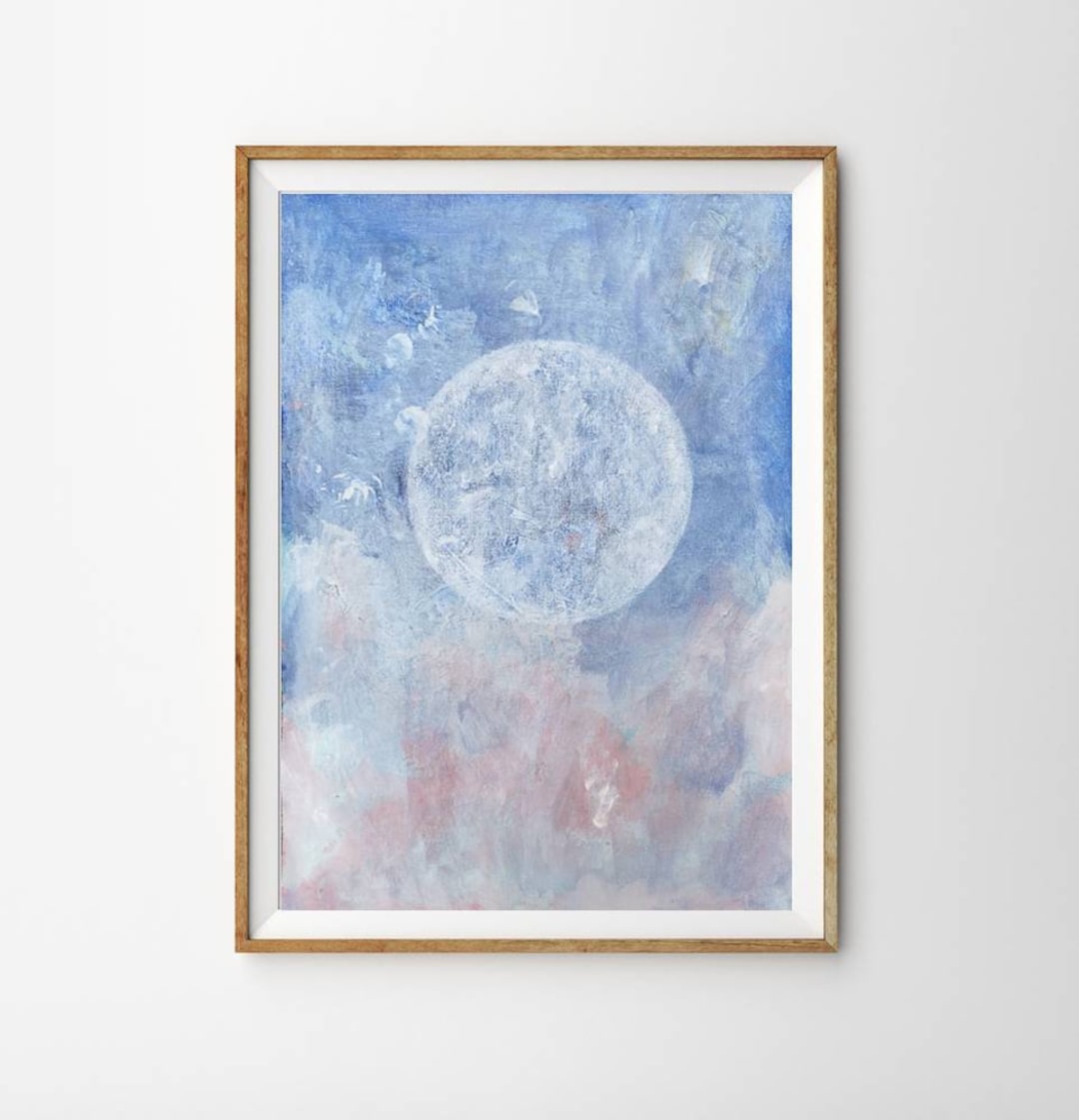 Original Abstract Moon Painting on A3 Paper, Minimalist Meditative ...