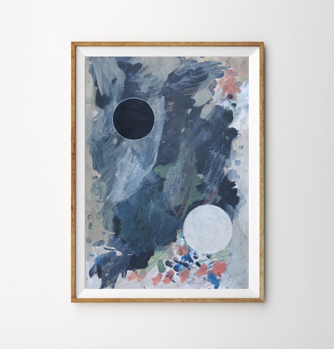 Original Abstract Painting on A3 Paper, Moon Art, Soft Muted Colours ...