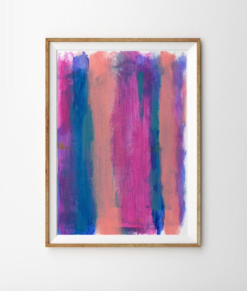 Pink and Blue Abstract Painting on A3 Paper, Original Modern Minimalist ...