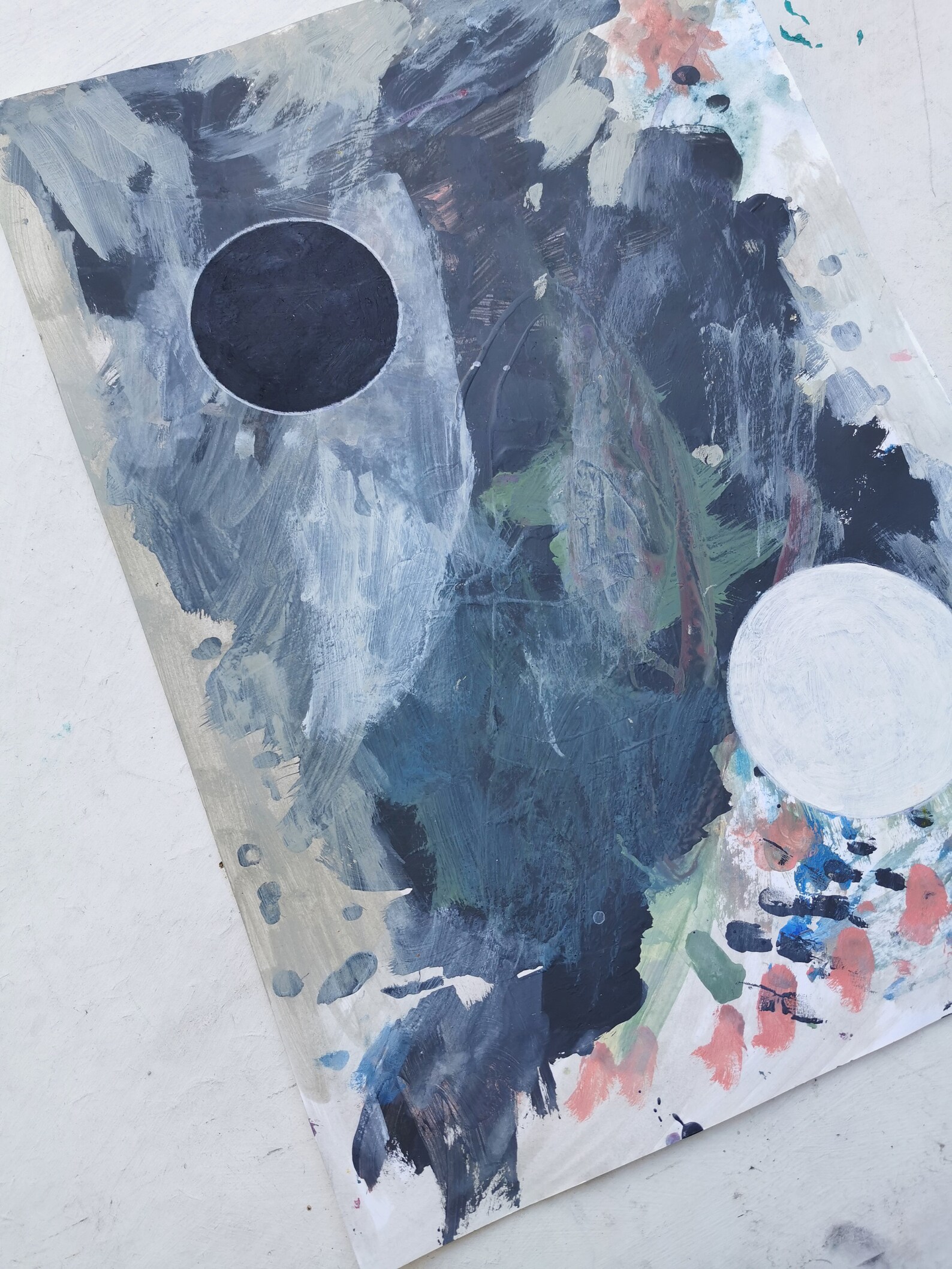 Original Abstract Painting on A3 Paper, Moon Art, Soft Muted Colours ...