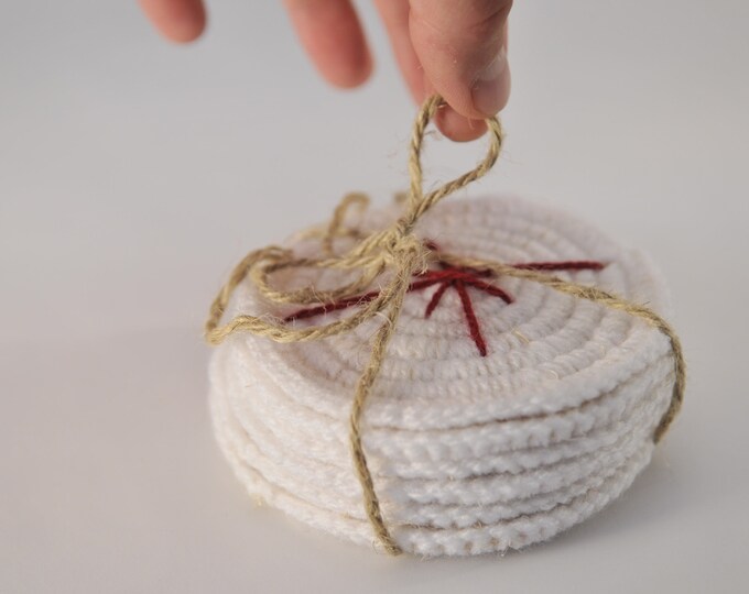 Christmas Set of 6 Crocheted Jute String Coasters, Handmade. - Etsy