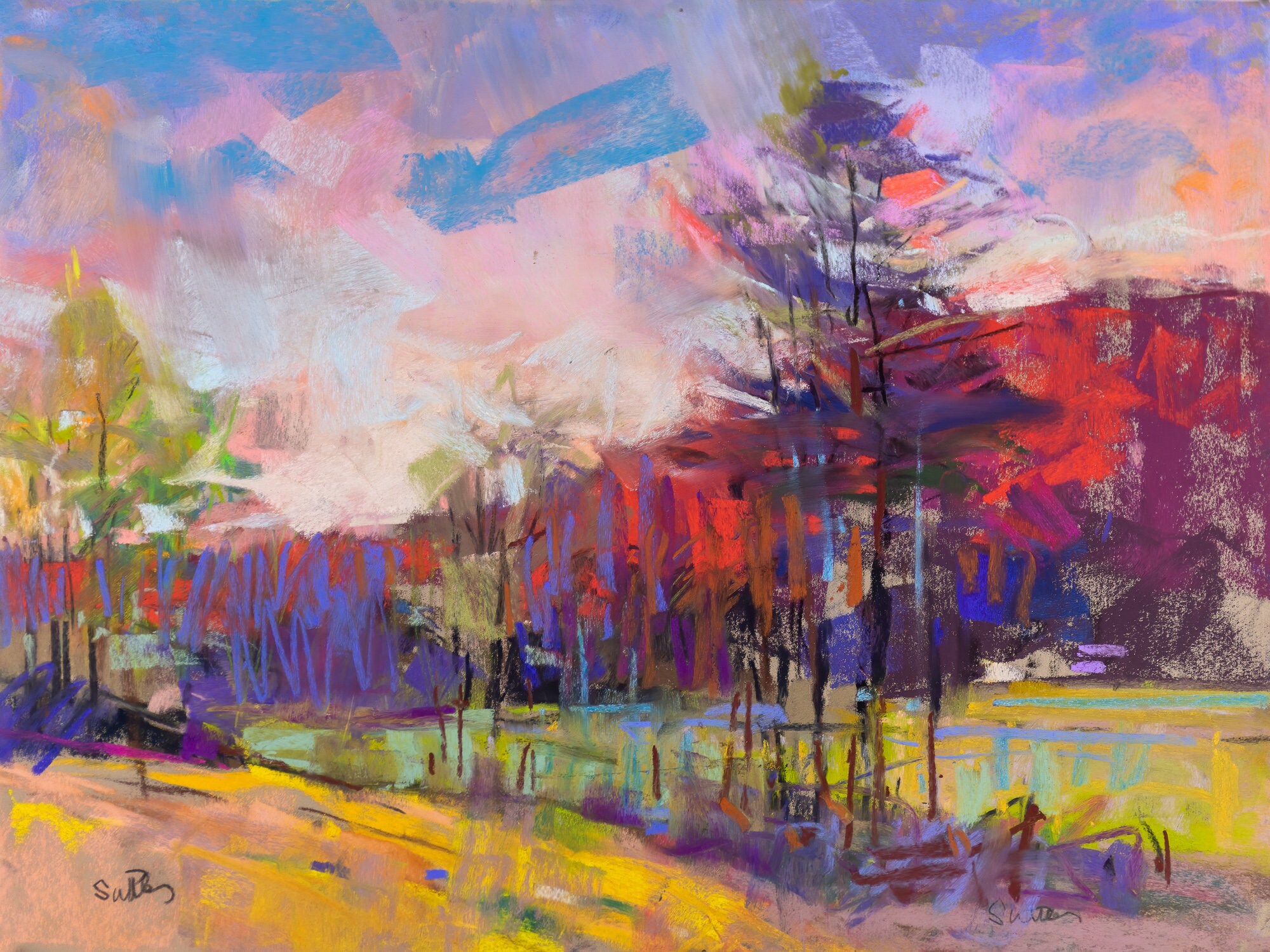 Original Expressionism Pastel on Paper simplify, Simplify Blue Ridge ...