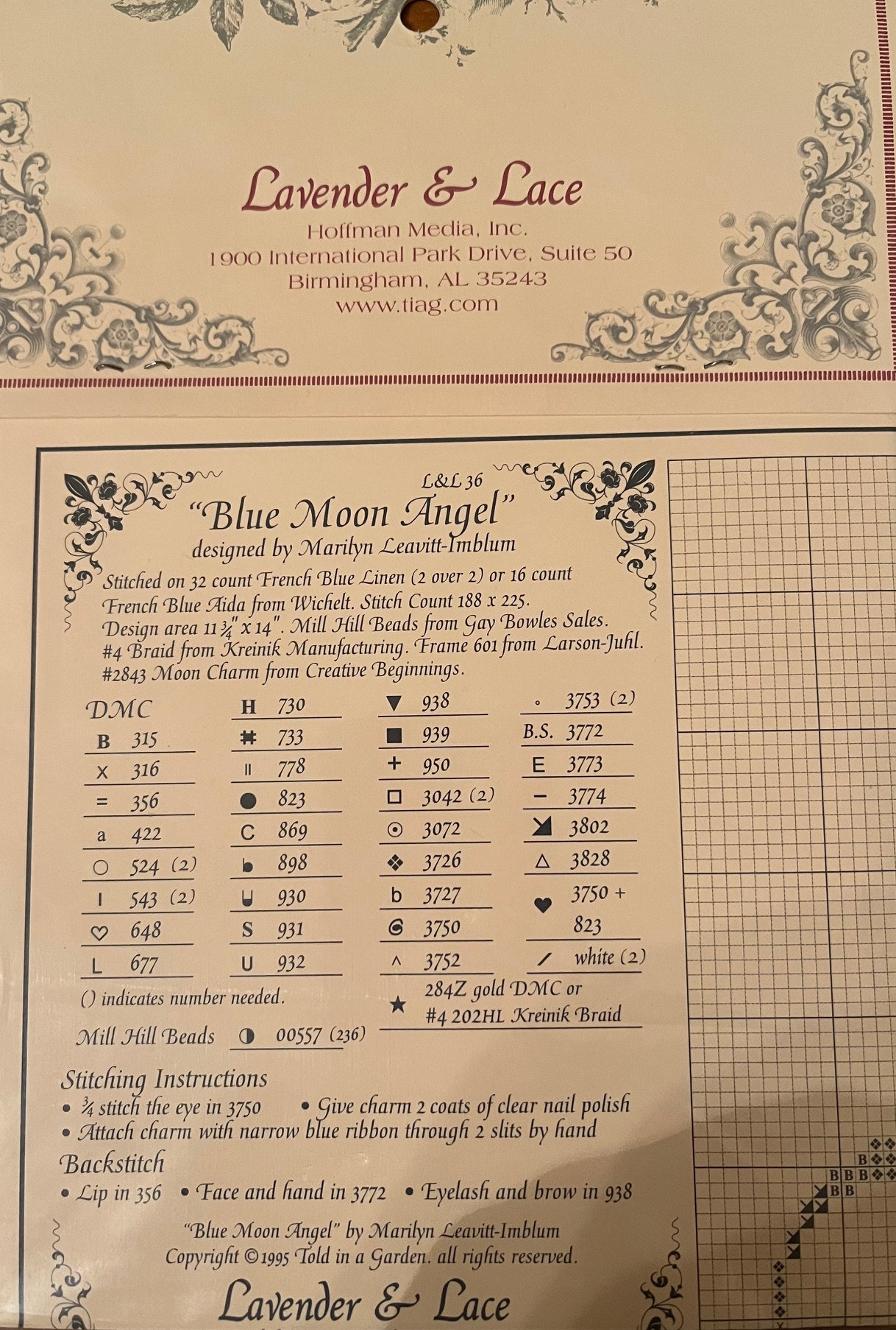 Lavender & Lace Blue Moon Angel Chart 36 Counted Cross Stitch Chart ...