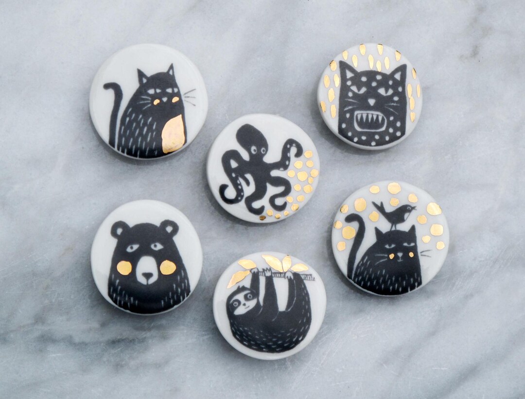 Porcelain Animal Brooch. Original Design, Cat, Leopard, Bear, Octopus ...