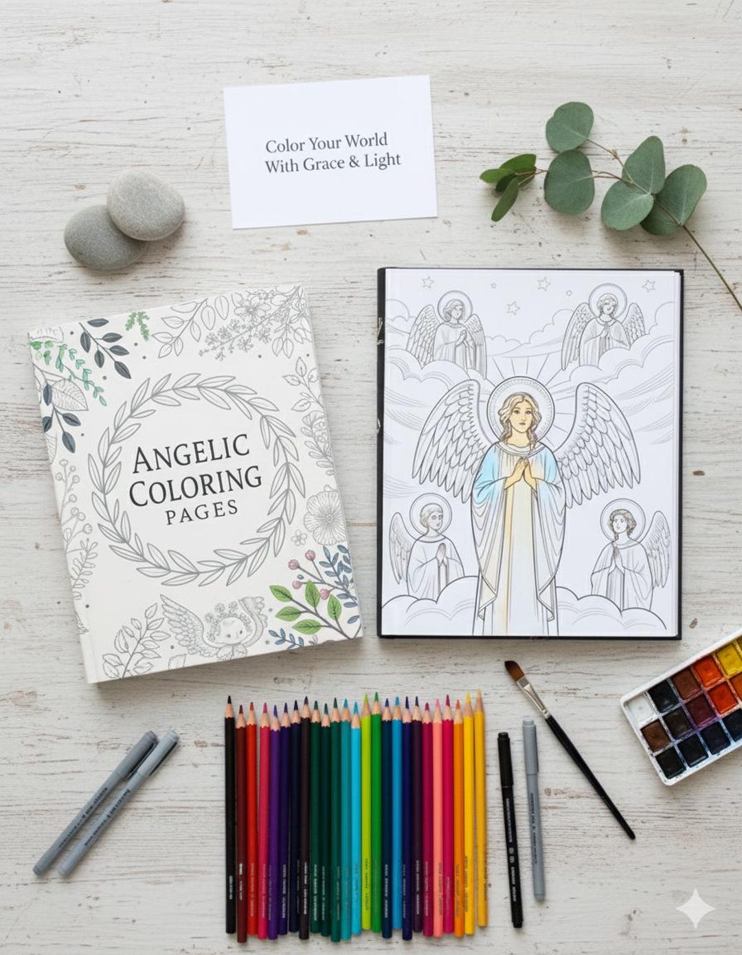 Angelic Coloring Pages Printable Book – Spiritual Angel Art for Adults ...