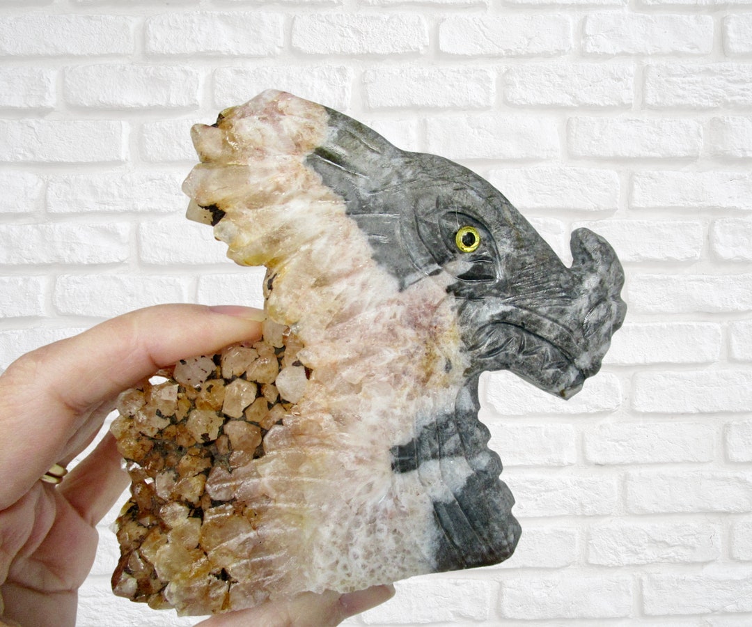 4.3 Orange Quartz Cluster in Matrix Dragon Head Sculpture Art Decor ...