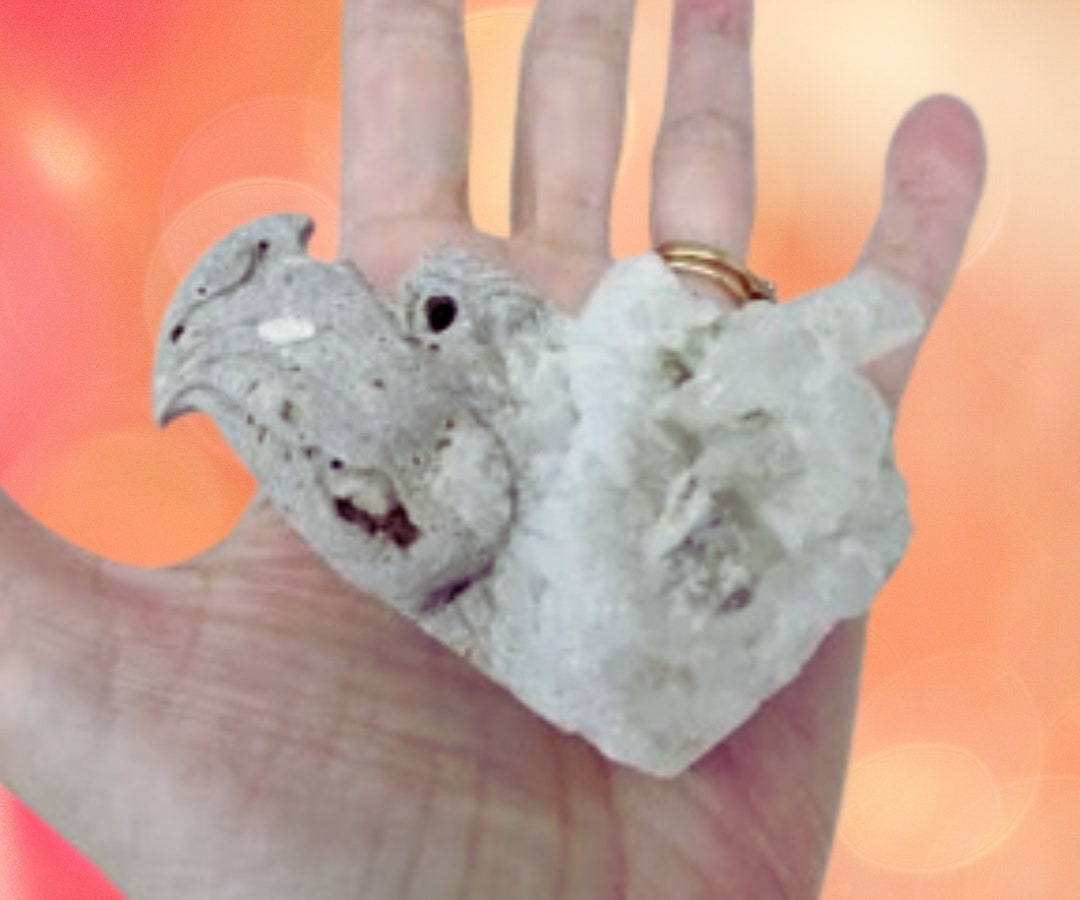 3 Raw Clear Quartz Cluster Crystal Dragon Head Carving Figurine Decor ...