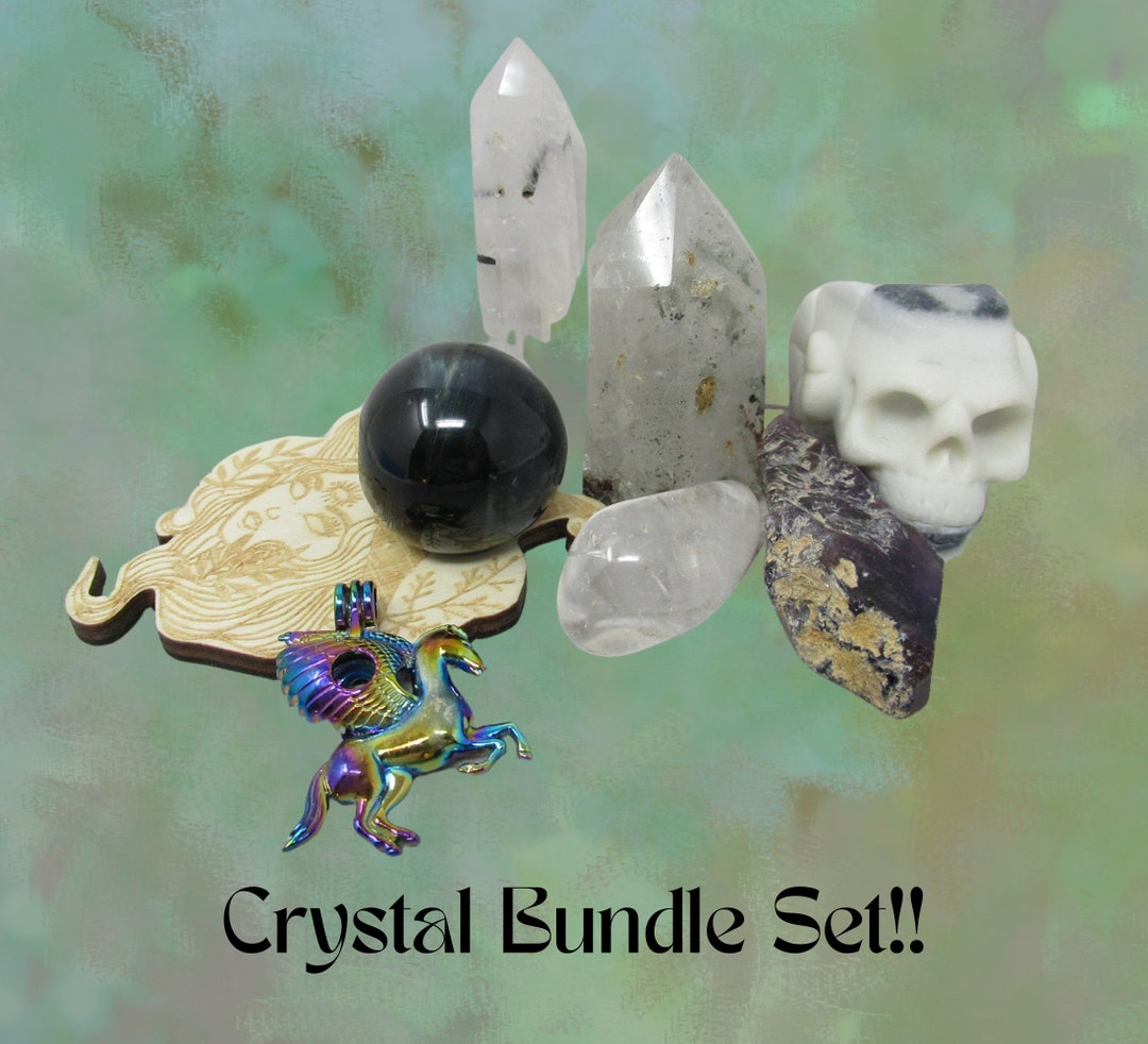 7 Crystal Set Taiji Jade Horn Skull Amethyst Elestial Pegasus Pendant ...