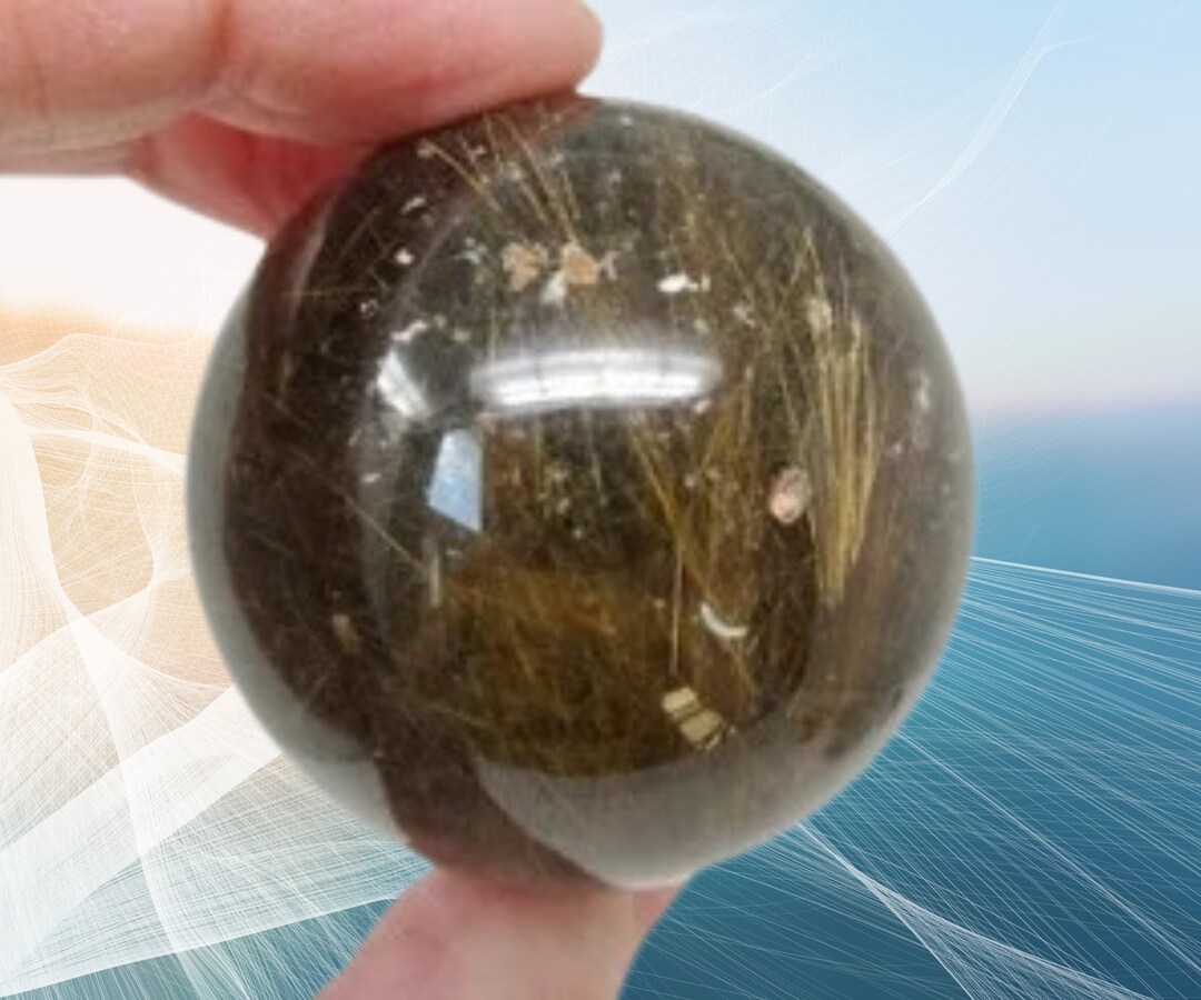 1.75 Rutilated Phantom Quartz Crystal Sphere, High Vibration Sphere ...