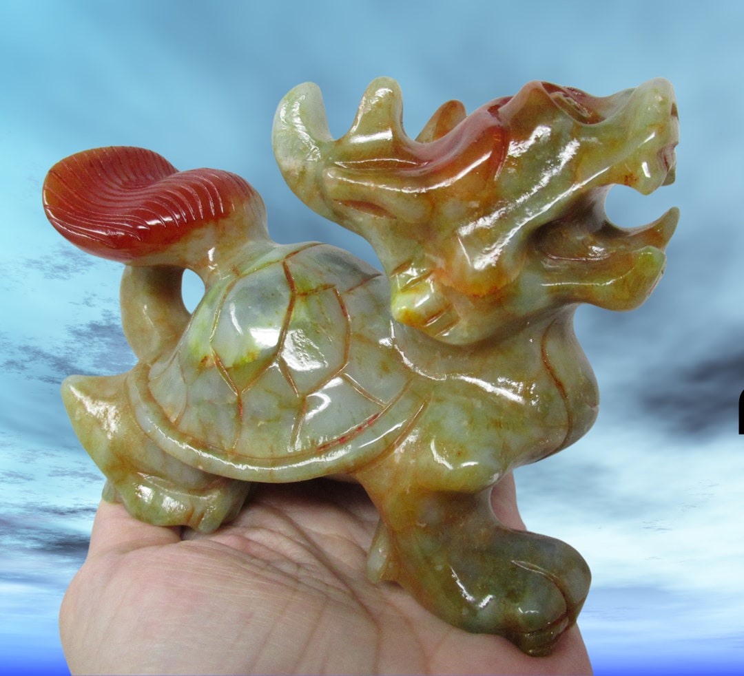 5.15 Dragon Turtle Pinyin Bixi Jade Carving Mythical Creature, 130mm ...