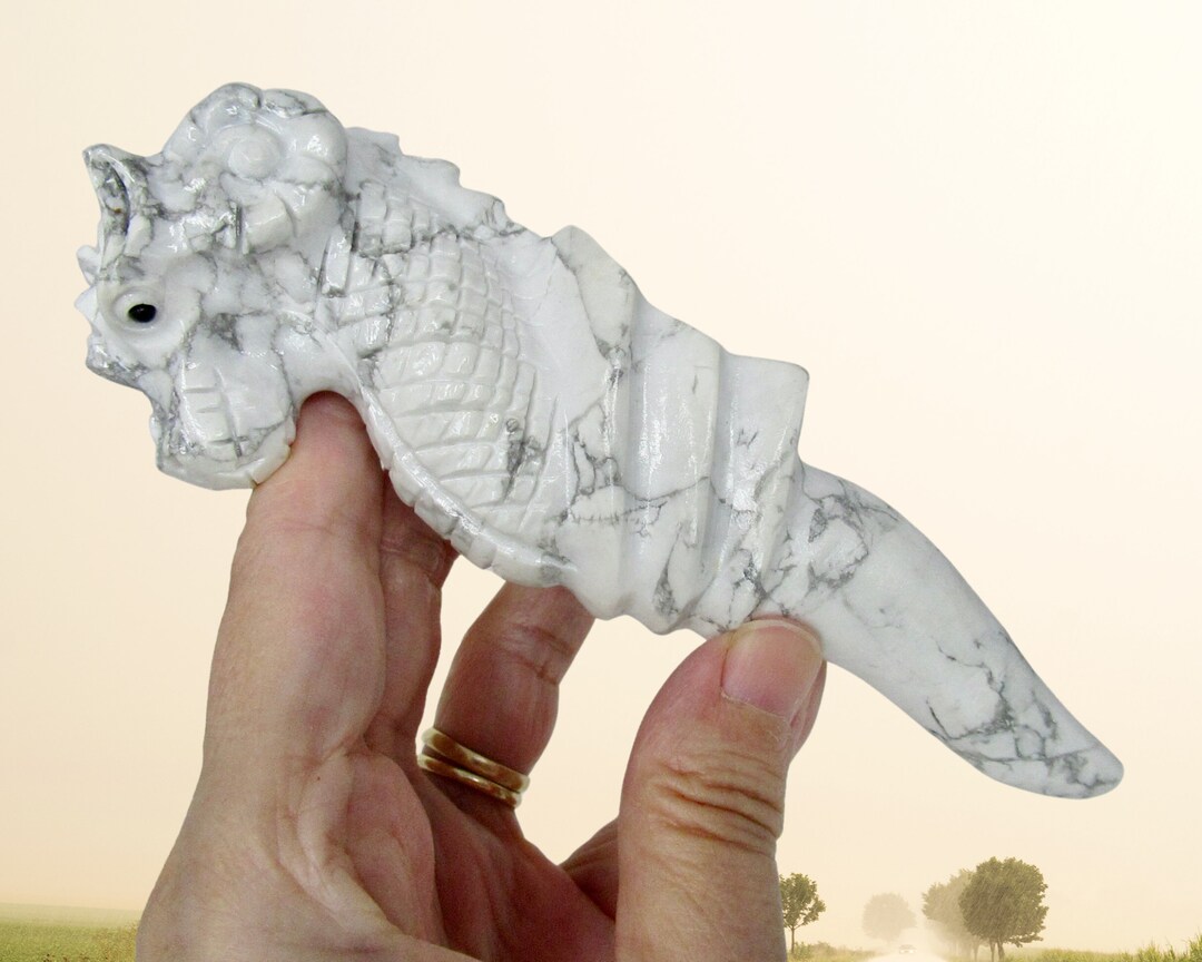 5.75" Howlite Crystal Dragon Seahorse Wand Carving, Flying Dragon ...