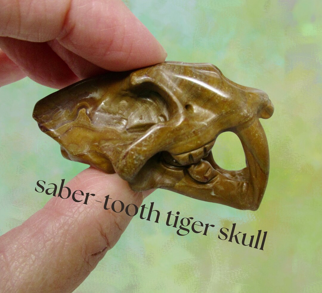 2.25 Saber-tooth Tiger Banded Jasper Stone Crystal Skull, Brown Beige ...