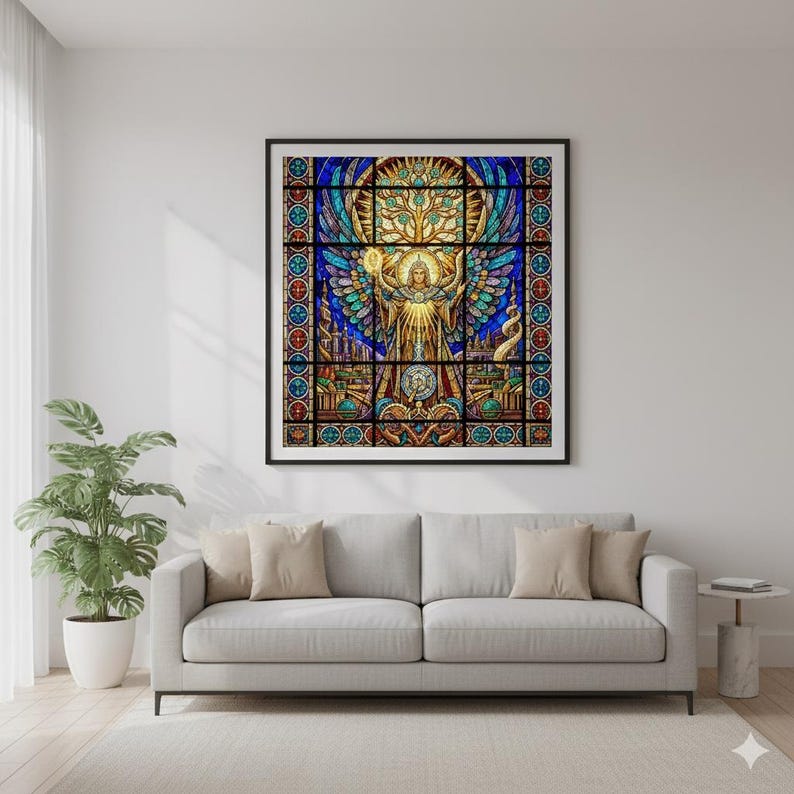 Archangel Metatron Tree of Life Stained Glass Art Print Mystical Sacred ...