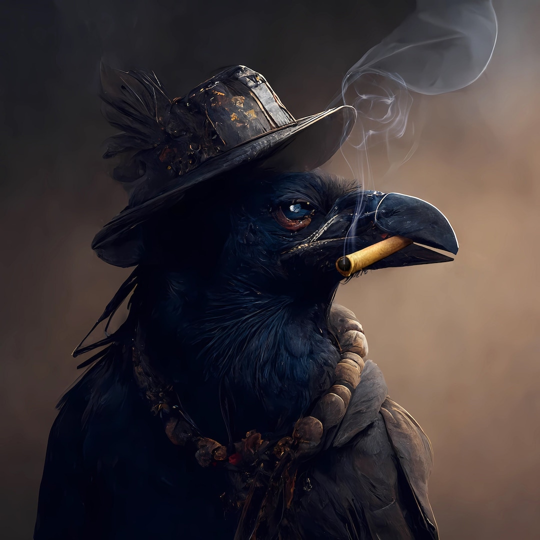 A Crow With a Personality, Smoking a Cigar, Deep in Thoughts Square ...