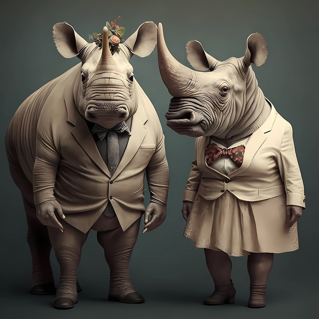 Old Rhino Couple, Dressed Fancy, Portrait. Like Fine Wine, Love Gets ...