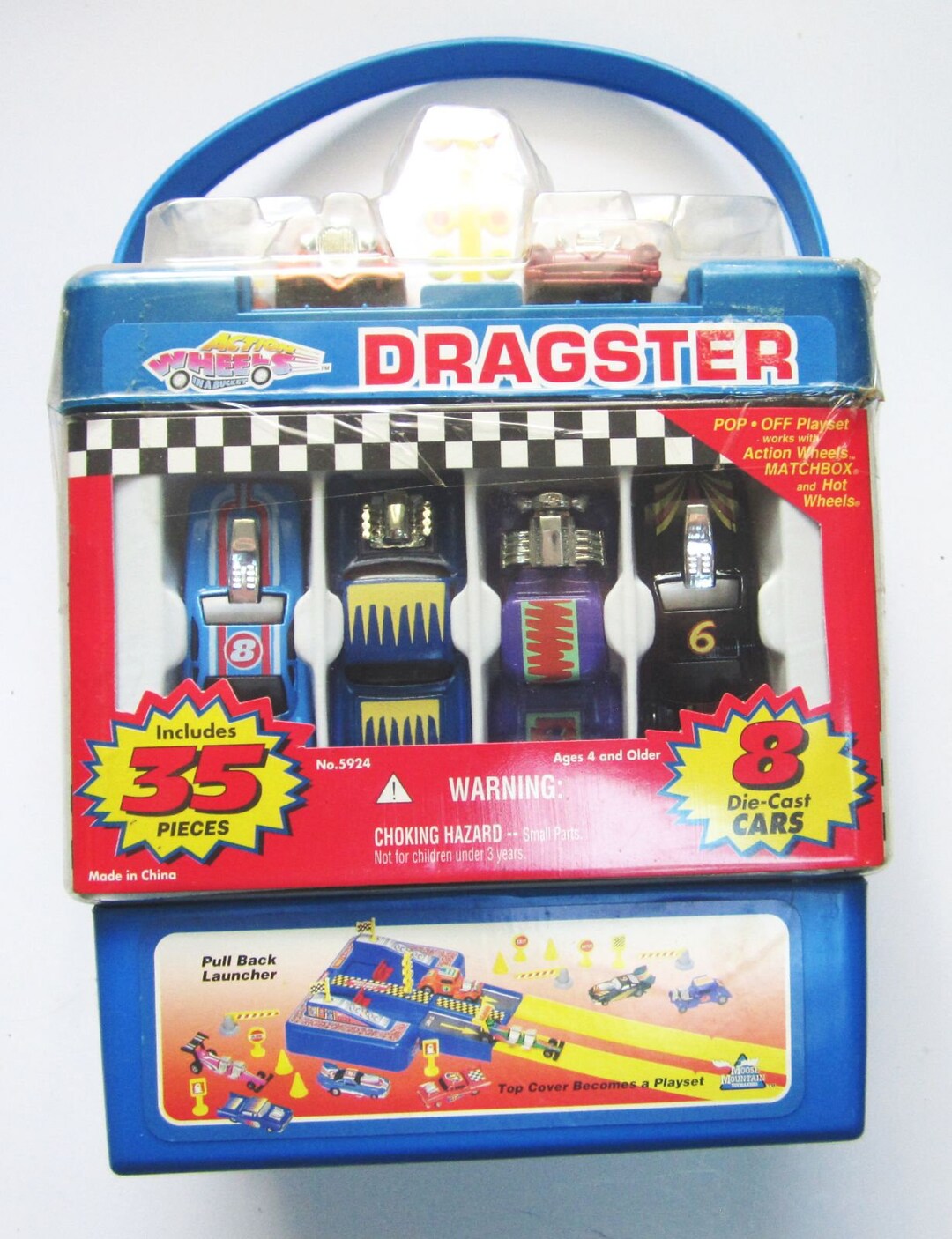 1998 Action Wheels in a Bucket Dragster Race Track Set With 8 Cars 35 ...