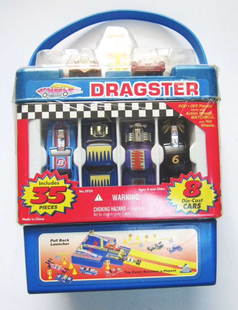 1998 Action Wheels in a Bucket Dragster Race Track Set With 8 Cars 35 ...