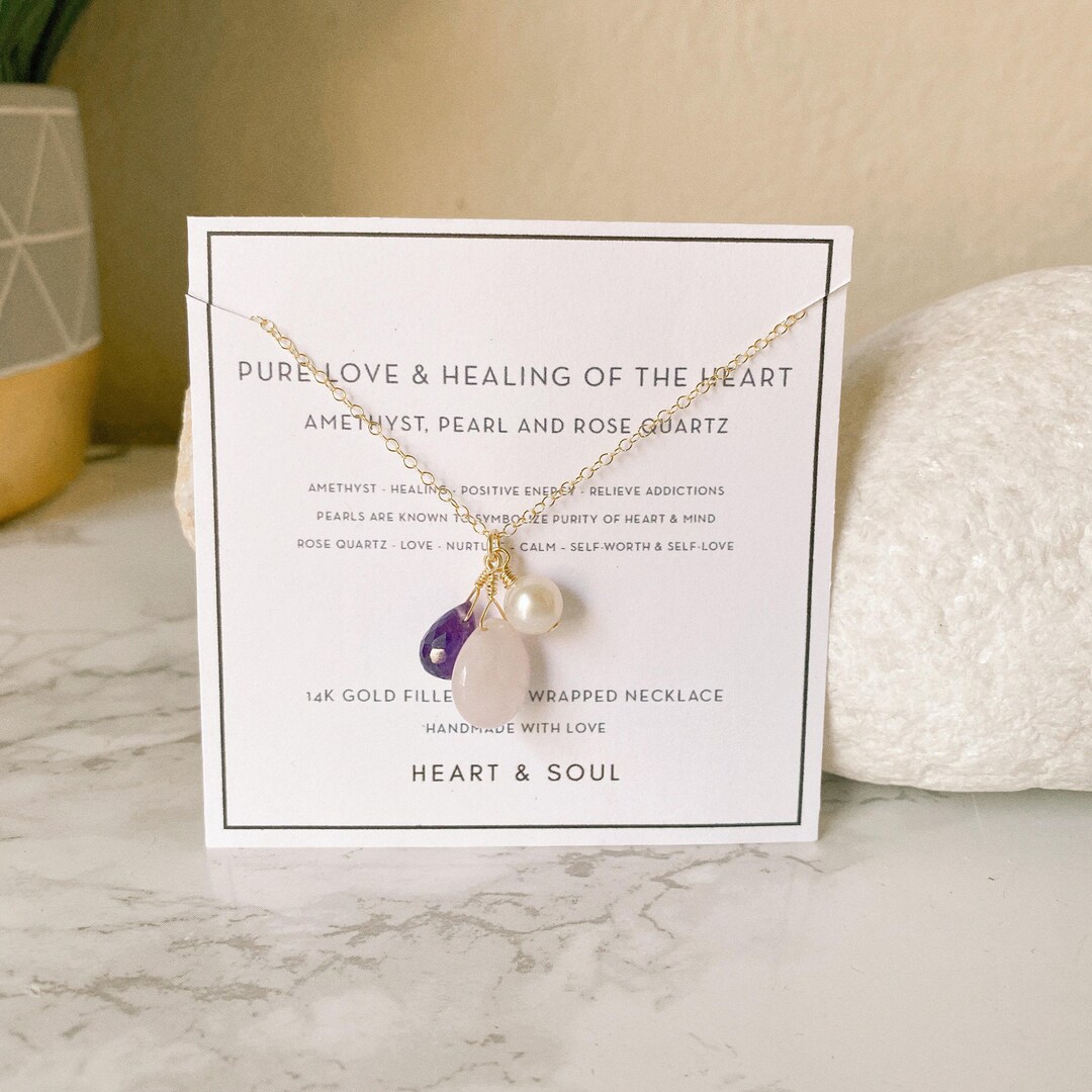 Reiki-charged Heart Necklace - Wire Wrapped Amethyst and Pearl - Etsy