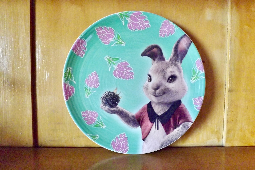 PETER RABBIT PLATE Green With Pink Flowers - Etsy