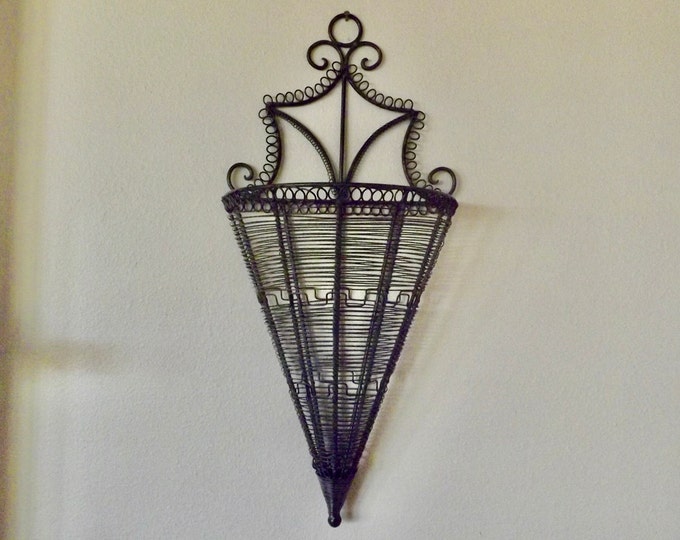 French Woven Wire Planter Cone Shape Wall Pocket Intricate French ...