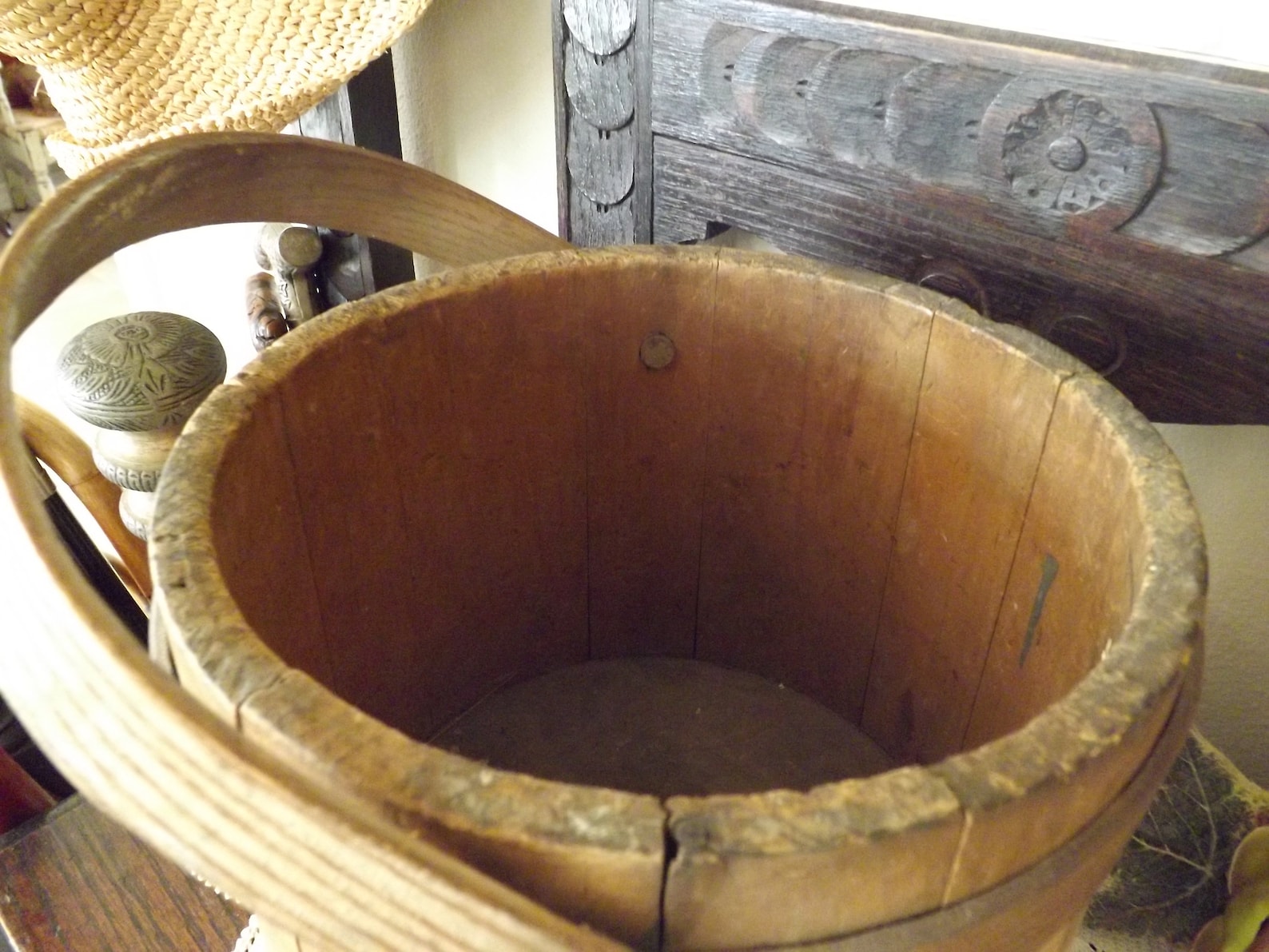 Antique Wood Barrel Bucket With Handle_french Farm House - Etsy