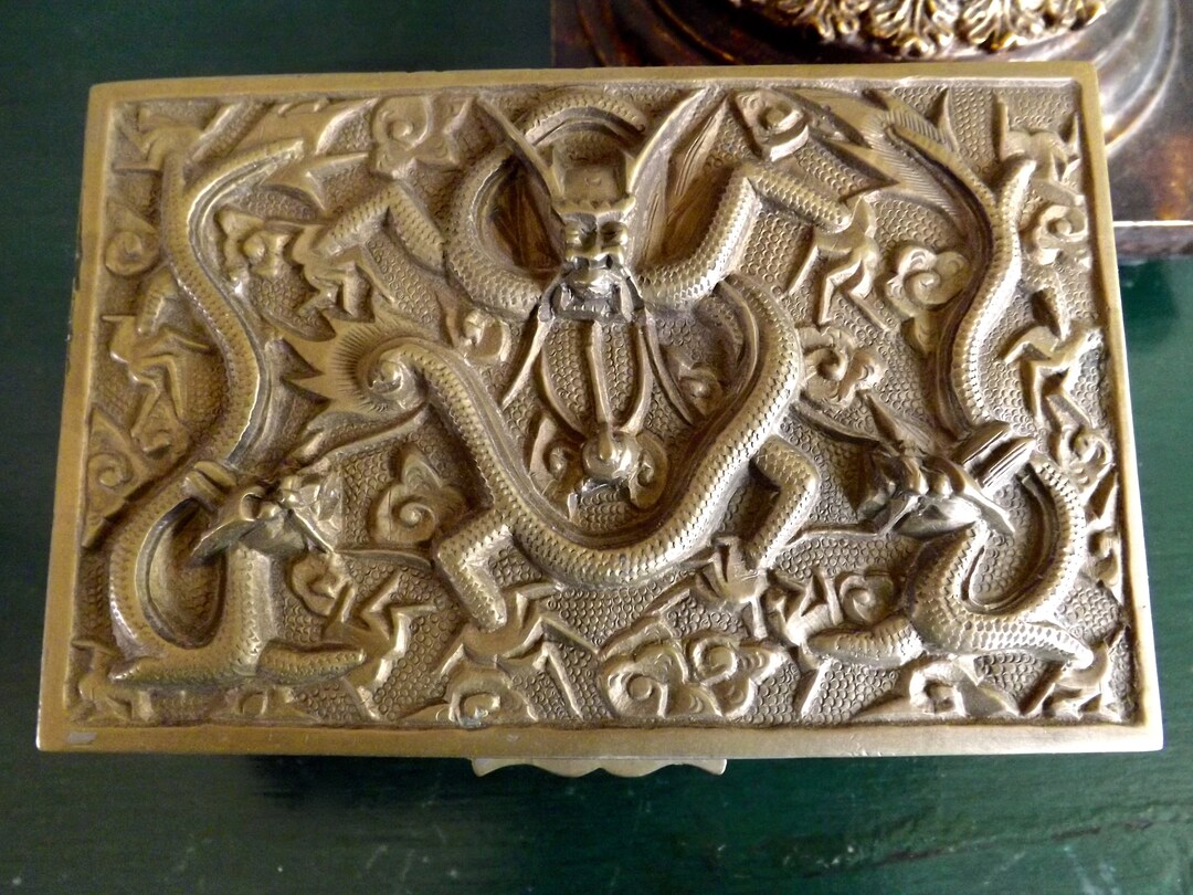 Chinese Solid Brass Intricate Relief Bronze Chilong Dragon Trinket ...