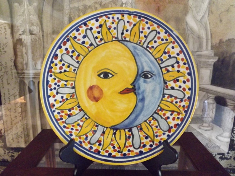 Vintage Pottery Plate With Sun and Moon Bright and - Etsy