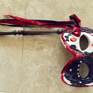 Katherine's Collection Masquerade Opera Mask on Stick Red Black Beige ...