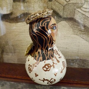 Folk Art Gourd Angel Handmade Painted Gold With Flowers and Wings - Etsy