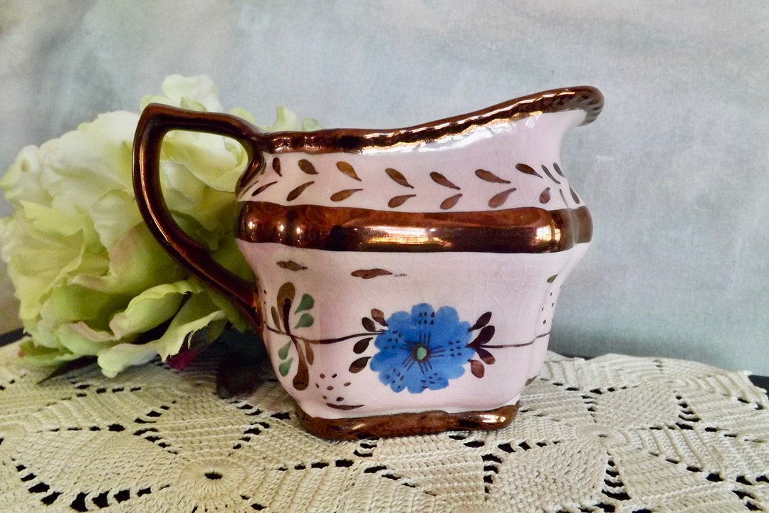 Vintage English Pink Copper Luster Creamer With Blue Flower - Etsy
