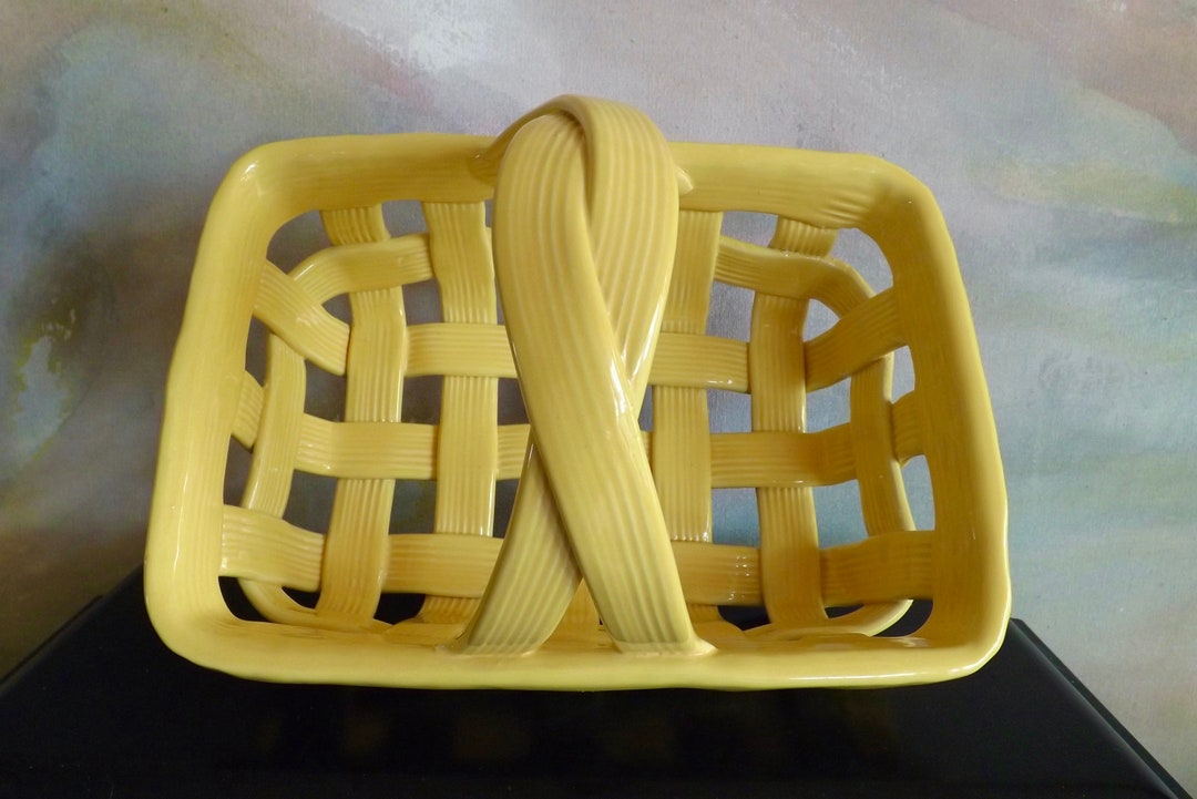 Yellow Ceramic Braided Bread Basket With Handle 9"_french Cottage ...