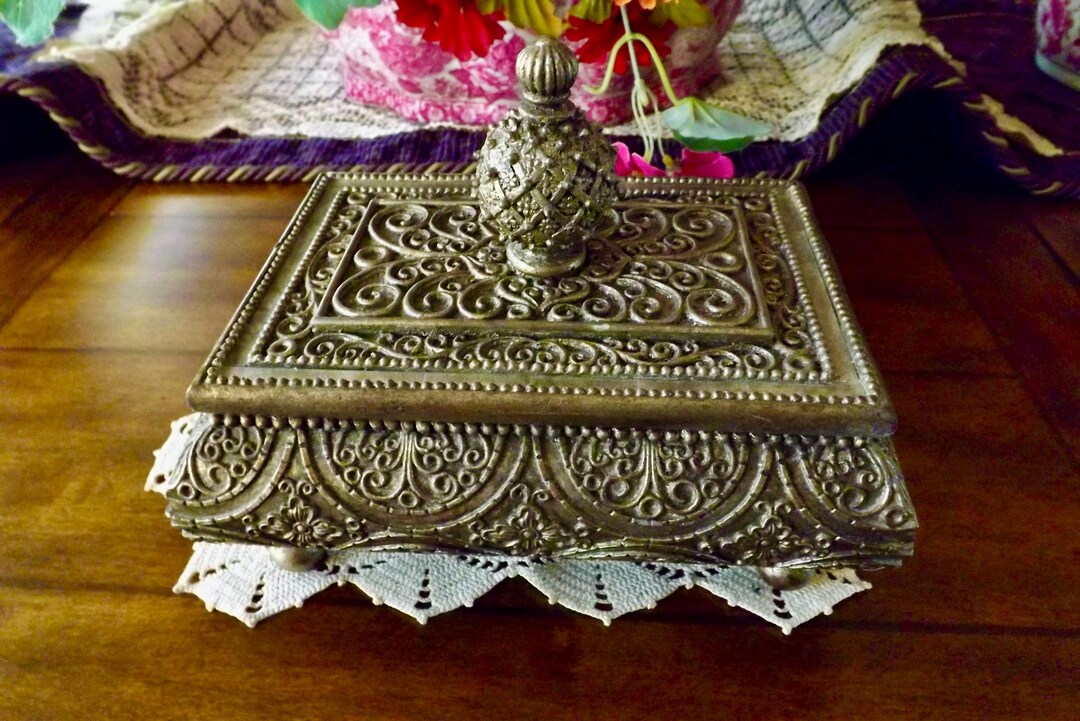 Baroque Jewelry Box: Bronze Finish Trinket Box With Finial - Etsy